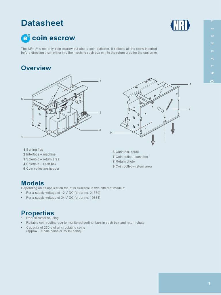 Datasheet: Coin Escrow | PDF | Electrical Engineering | Manufactured Goods