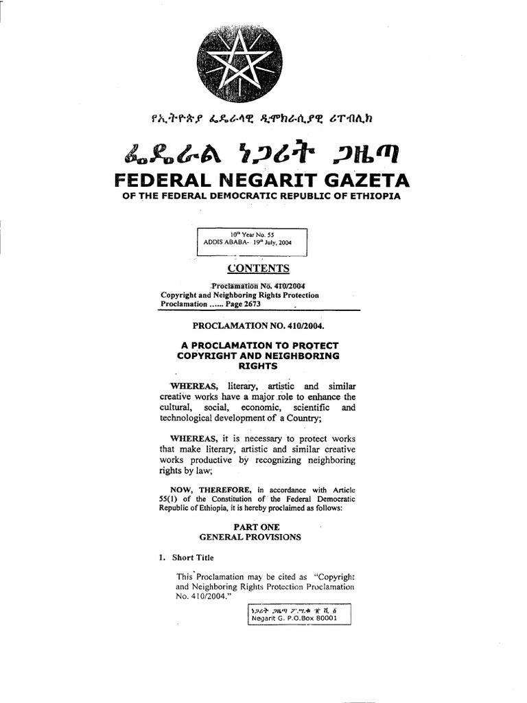 Iso &-A " T U.",: Federal Negarit Gazeta | PDF | Copyright | License