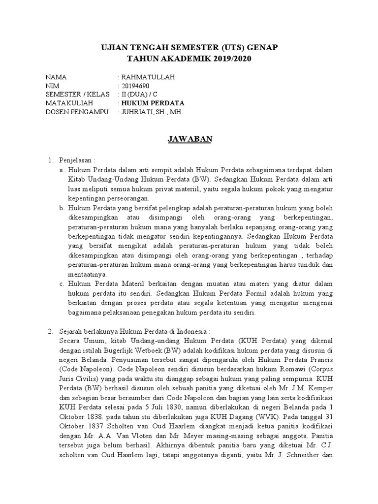 Uts Hukum Perdata | PDF