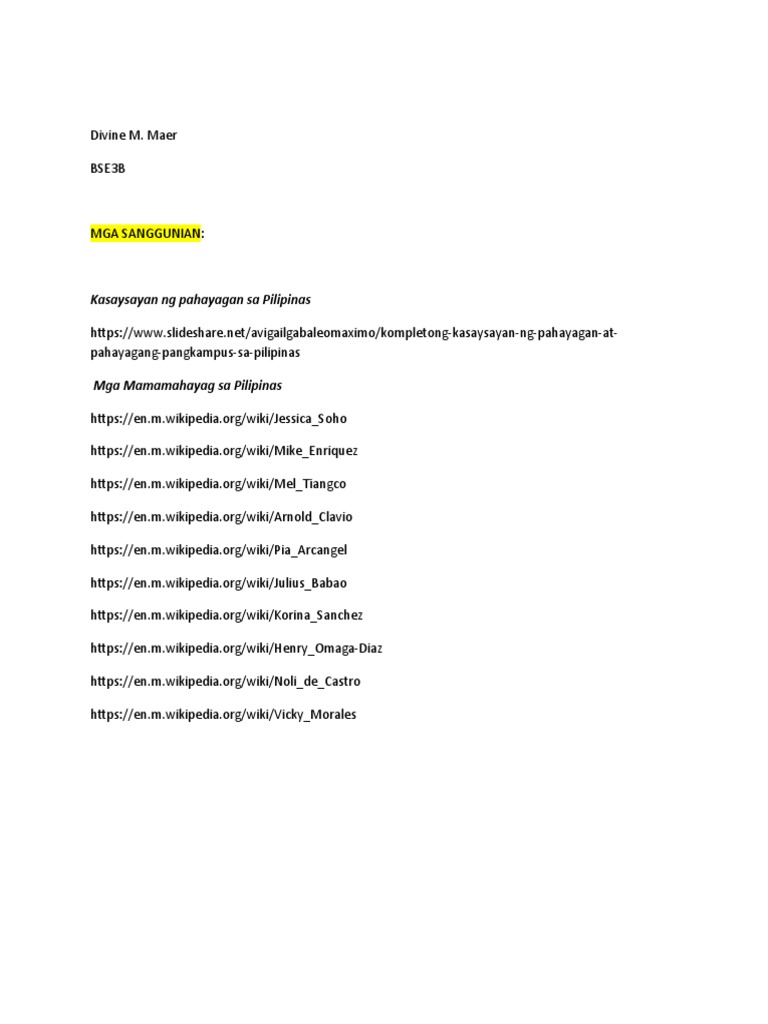Mga Sanggunian | PDF