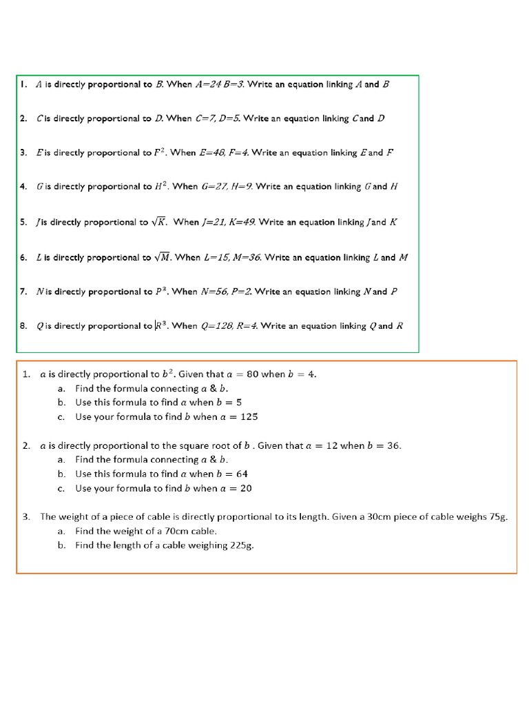 Direct Proportion Worksheet | PDF