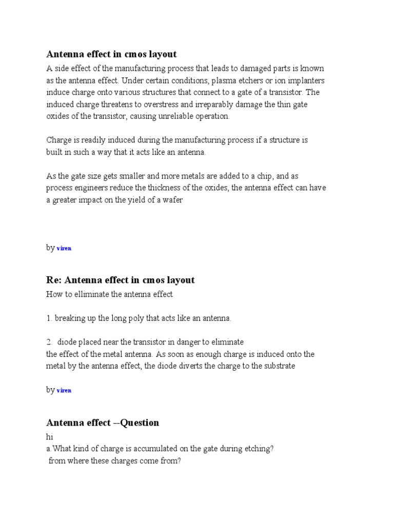 Antenna Effect in Cmos Layout | PDF | Semiconductor Device Fabrication ...