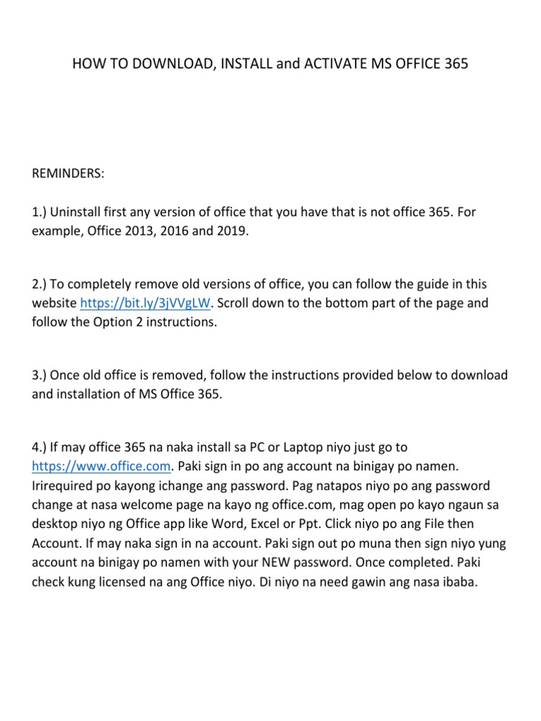 How To Download, Install and Activate Ms Office 365 | PDF | Office 365 ...