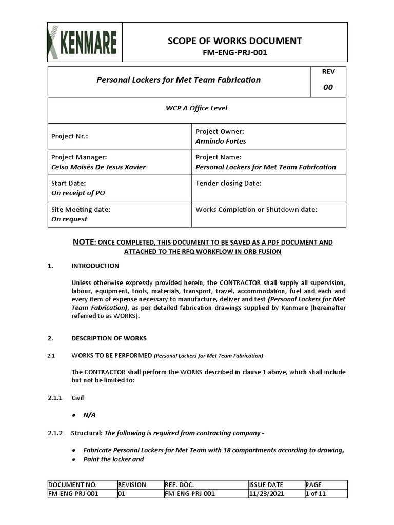 Pipe Suport Installation Scope of Work | PDF | General Contractor ...
