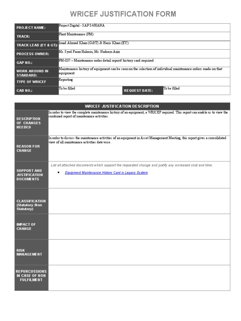 WRICEF Justification Form For PM-037 | PDF