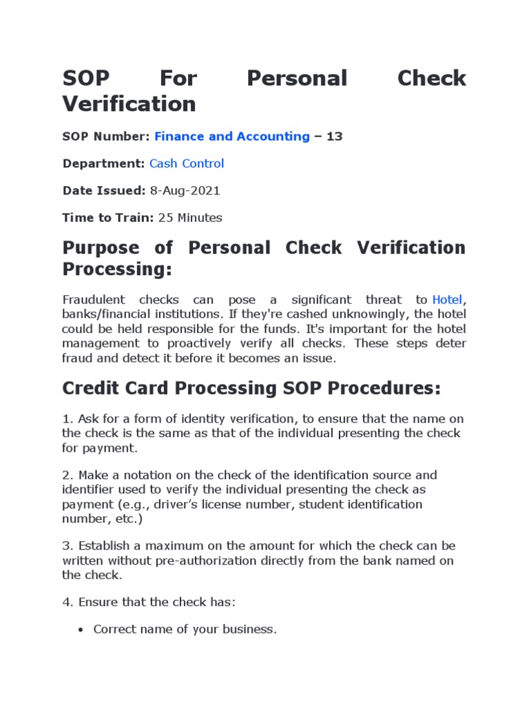 SOP For Personal Check Verification | PDF