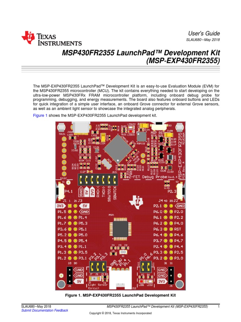 MSP430FR2355 LaunchPad™ Development Kit | PDF | Microcontroller | Usb