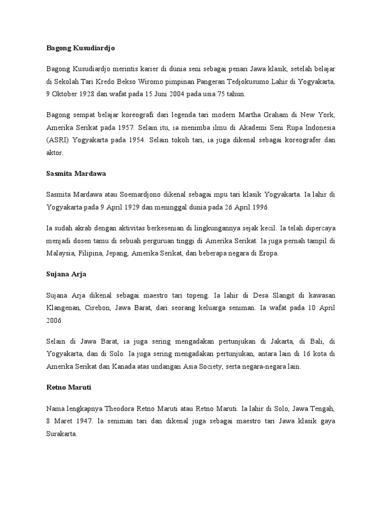 Tokoh2 Tari | PDF | Seni