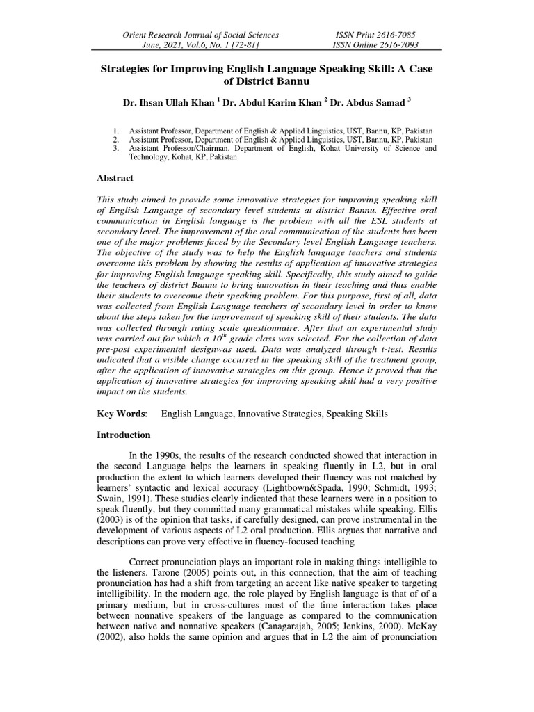 Strategies For Improving English Language Speaking Skill | PDF ...