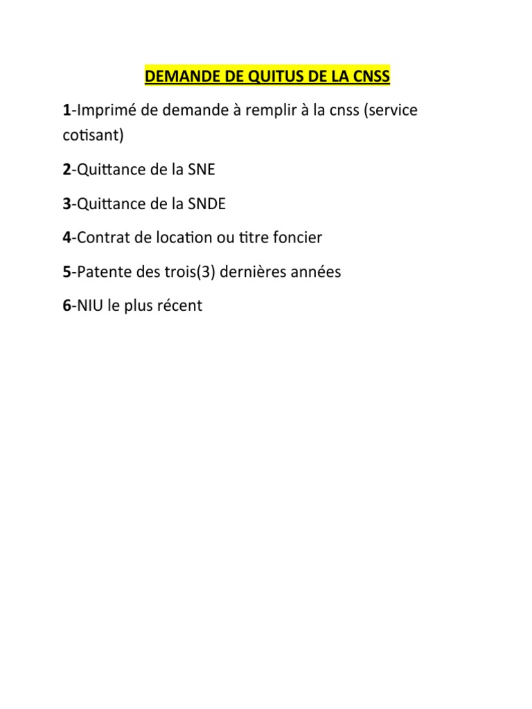 Demande de Quitus CNSS: Documents Requis | PDF