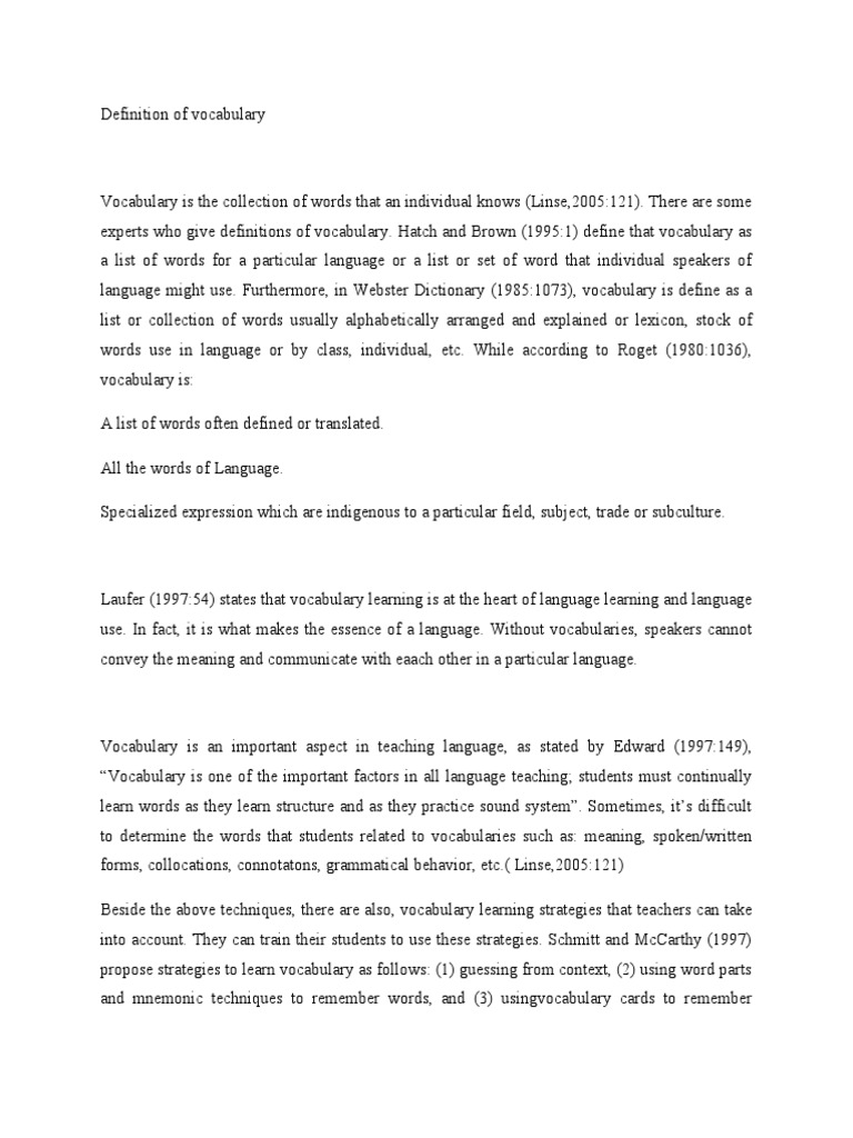 Definition of Vocabulary | PDF | Vocabulary | Mnemonic