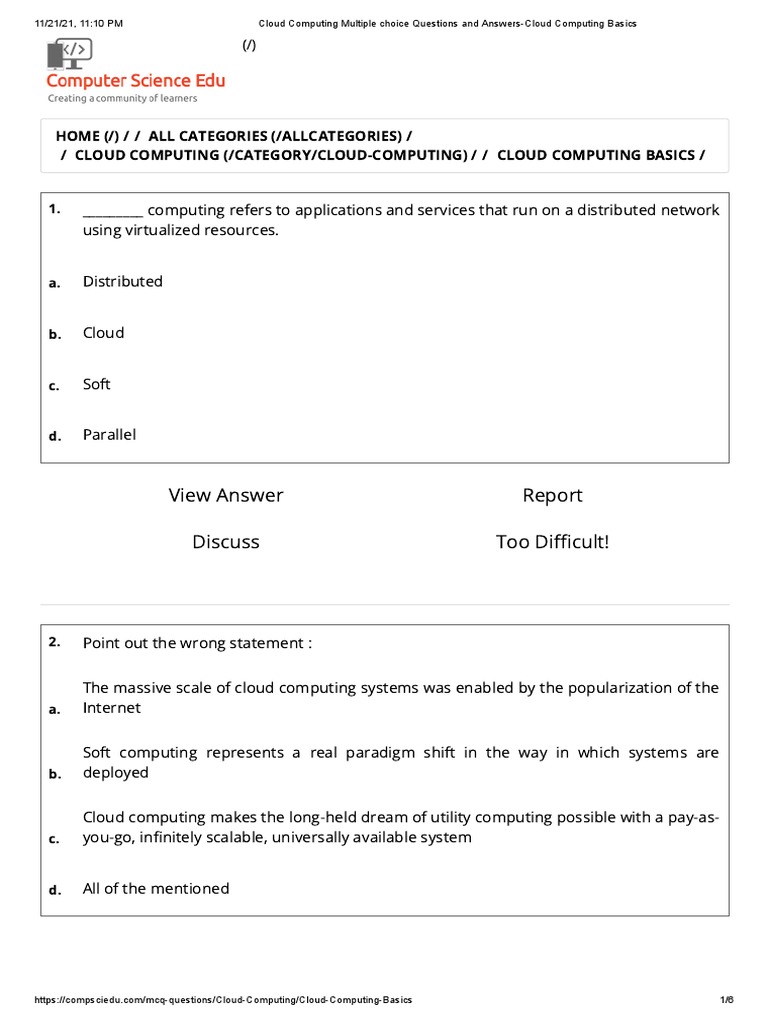 Cloud Computing Multiple Choice Questions and Answers-Cloud Computing ...