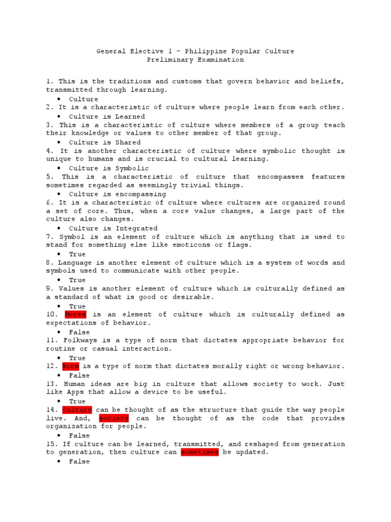 General Elective 1 Prelims | PDF | Popular Culture | Ideologies