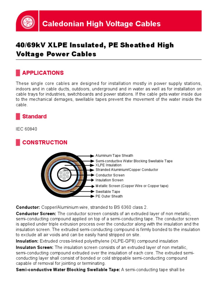 40 - 69kV XLPE Insulated, PE Sheathed HighVoltage Power Cables | PDF ...