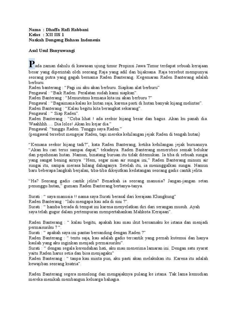 Teks Dongeng Asal-Usul Banyuwangi | PDF