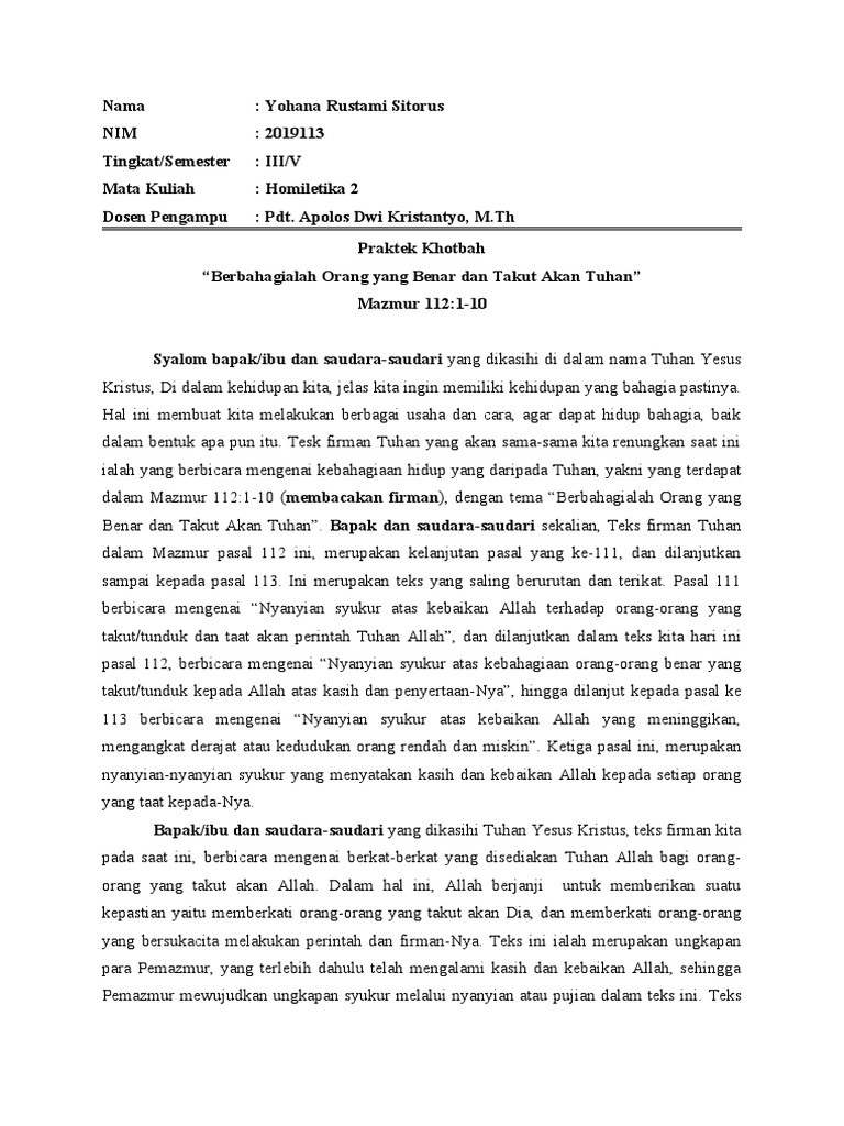 Eksposisi Mazmur 134:1-3 | PDF