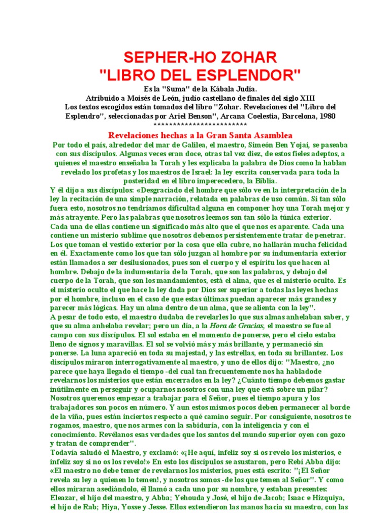 Sefer A Zohar | PDF | Mitos de la creación | Zohar
