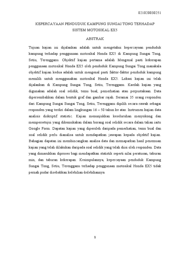 Kepercayaan Penduduk Terhadap Honda EX5 | PDF | Bisnis | Ilmu Sosial