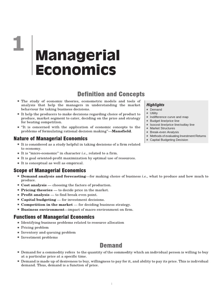 Managerial Economics: Definition and Concepts | PDF | Demand | Utility
