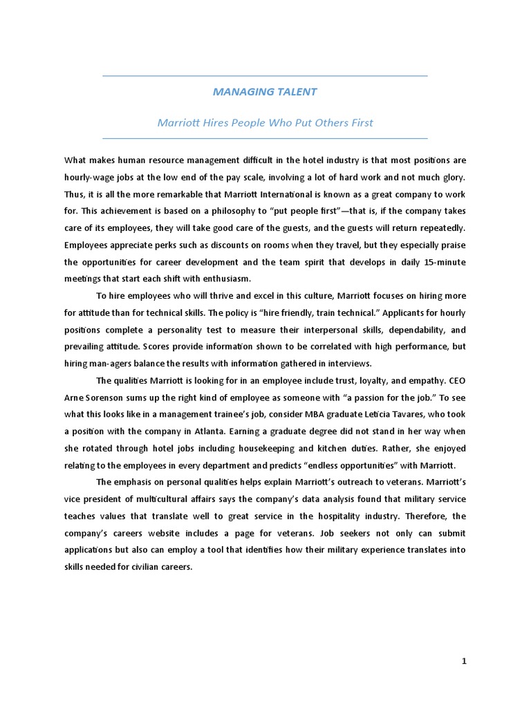 Marriott Case Study | Download Free PDF | Recruitment | Business