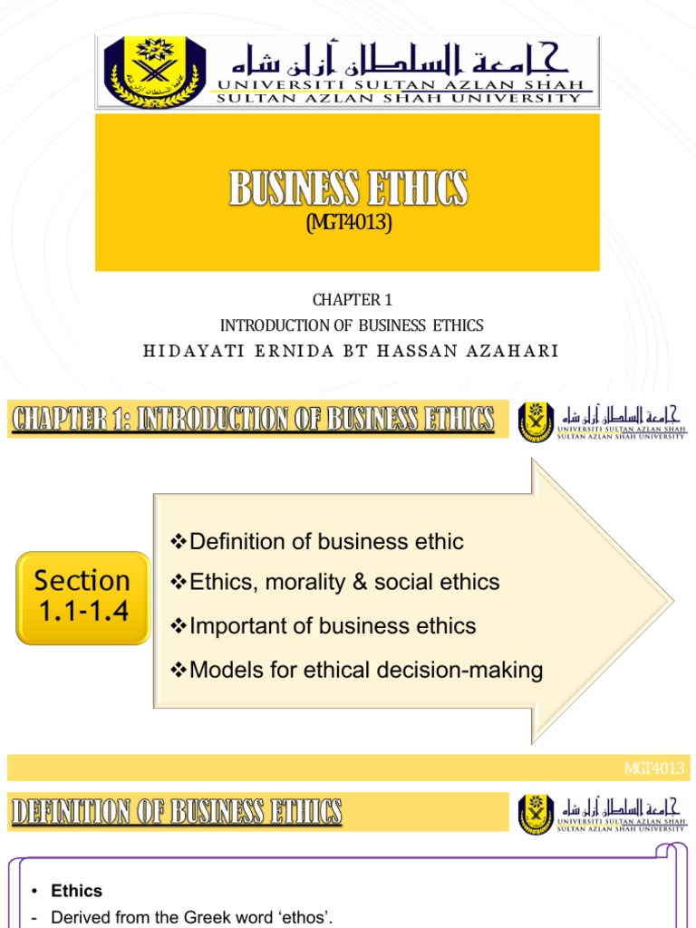 Introduction of Business Ethics Hidayatiernidabthassanazahari | PDF