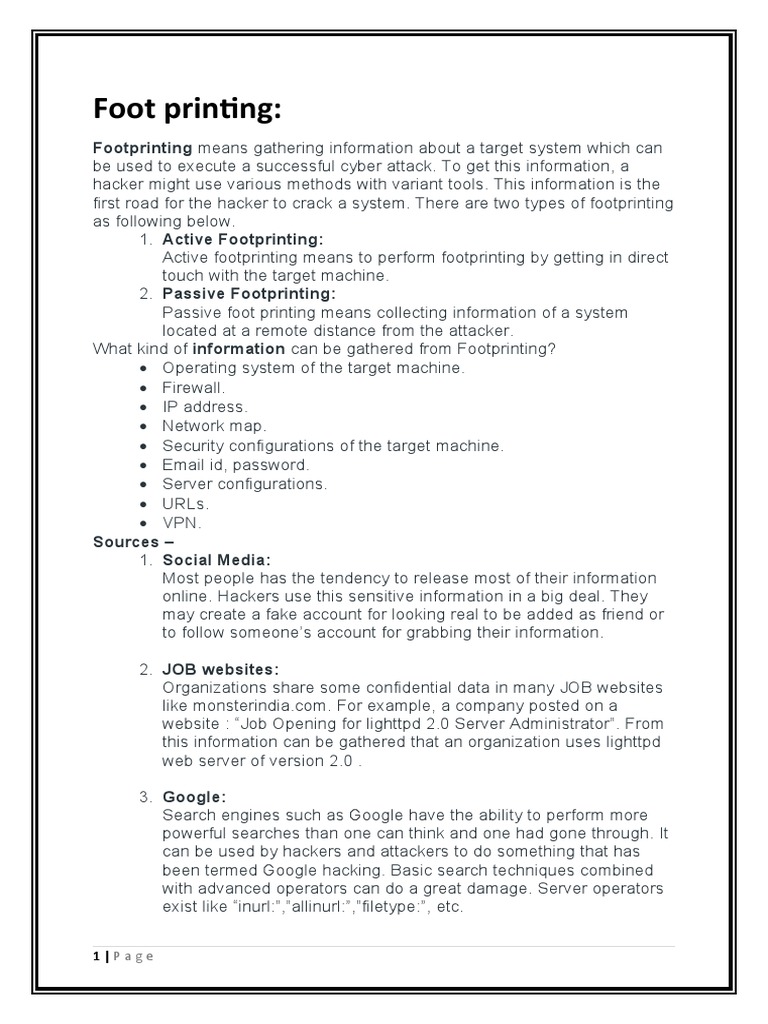 Foot Printing:: Footprinting Means Gathering Information About A Target ...