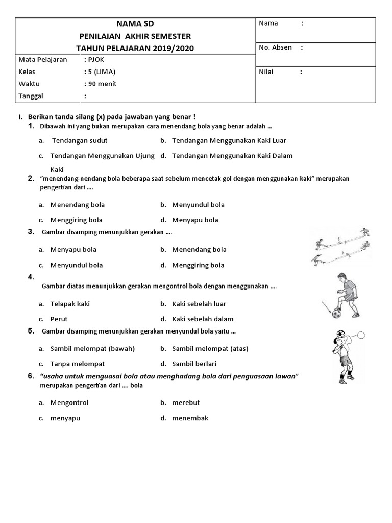 Soal2 Pas Pjok KLS 5 S-1 | PDF | Olahraga & Rekreasi