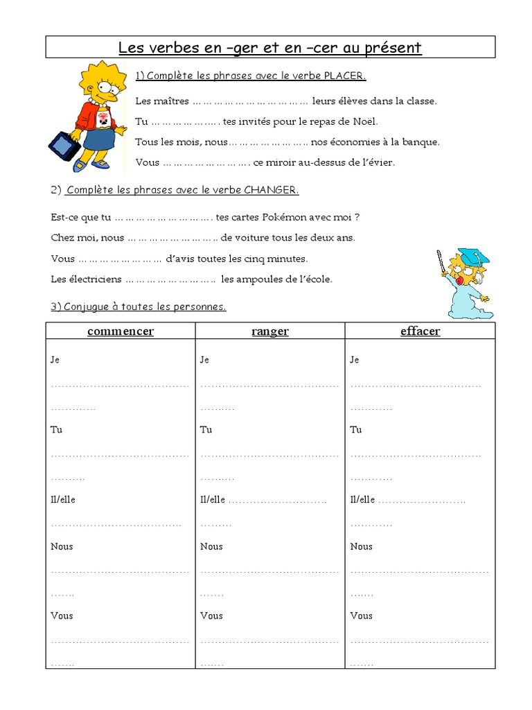 Verbes en -cer et -ger au présent | PDF | Linguistique | Grammaire