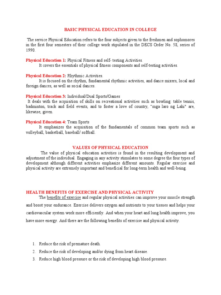 BASIC PHYSICAL EDUCATION IN COLLEGE Week 2 and 3 | PDF | Olympic Games