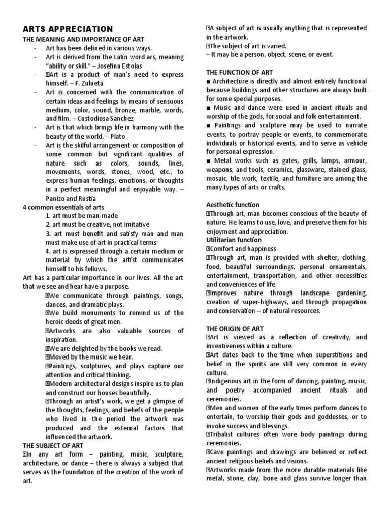 Arts Appreciation: The Meaning and Importance of Art | PDF | Dances | Color