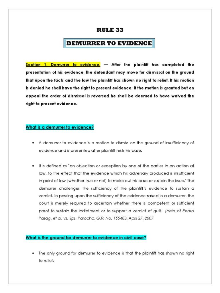 What Is A Demurrer To Evidence? | PDF | Demurrer | Lawsuit