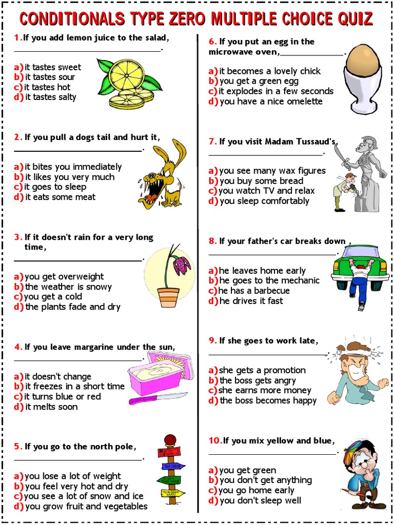 Conditionals Type Zero Esl Multiple Choice Quiz For Kids | PDF | Foods