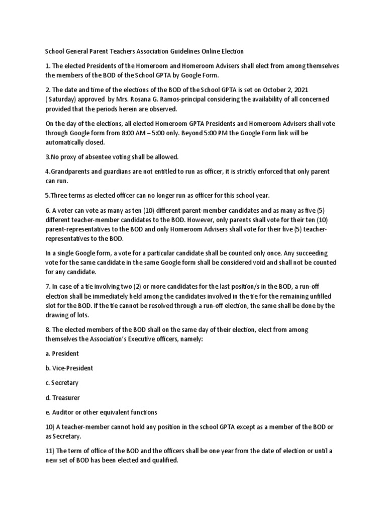 GPTA Guidelines of Election | PDF