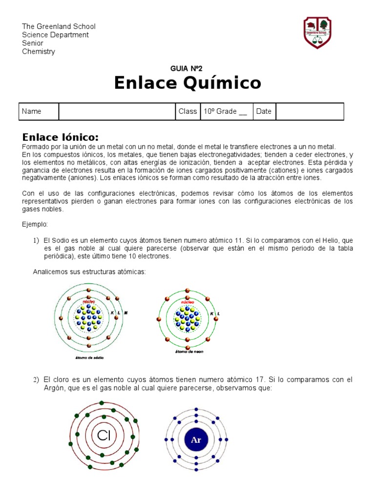 Guía Nº2 - Enlaces quimicos | Enlace químico | Enlace covalente ...