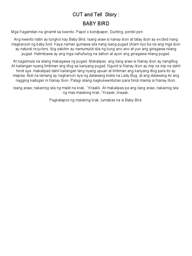 CUT and Tell Story Baby Bird | PDF