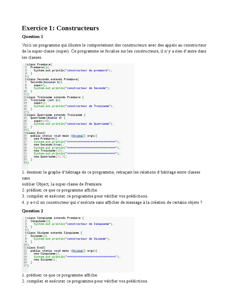 Constructeurs en Java : Exemples et Exercices | PDF | Mariage | Divorce