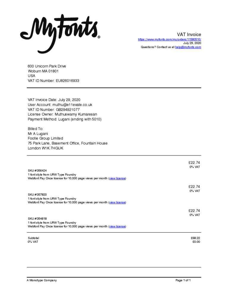 MyFonts VAT Invoice Details | PDF | Graphic Design | Digital Typography