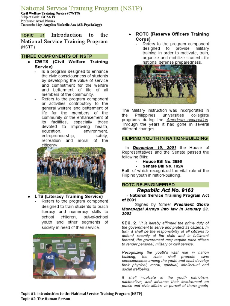 Introduction To The National Service Training Program: ROTC (Reserve ...