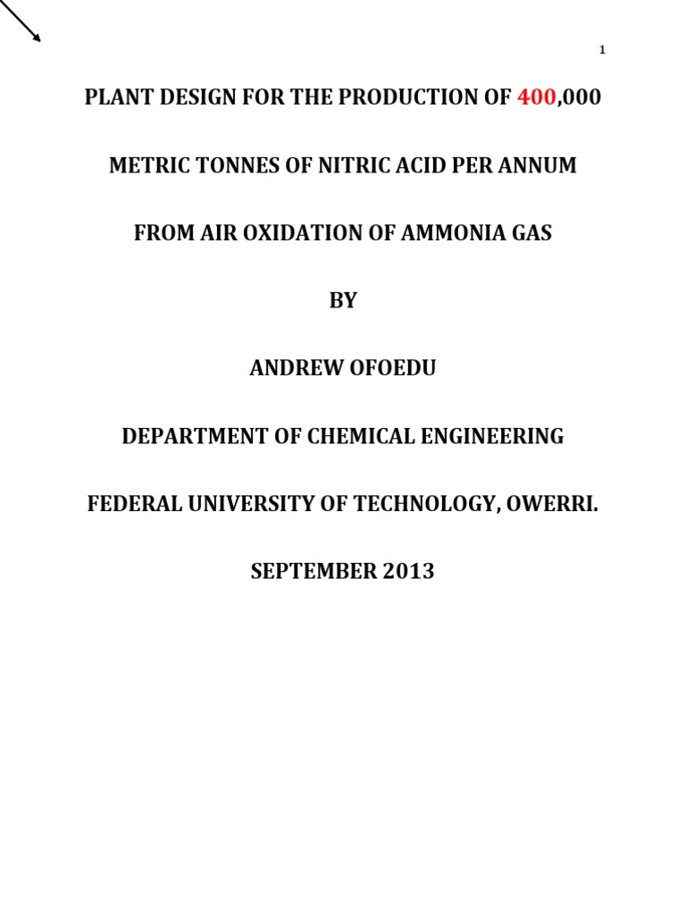 Design Project On Nitric Acid Production | PDF | Nitric Acid | Nitrogen