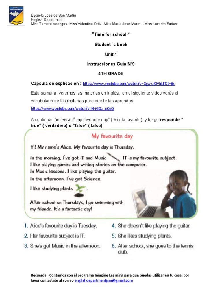 Unidad 1: Tiempo para la Escuela | PDF | Artes del Lenguaje y Comunicación