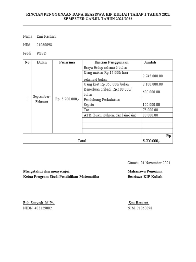 LPJ Kip Kuliah 2021 | PDF