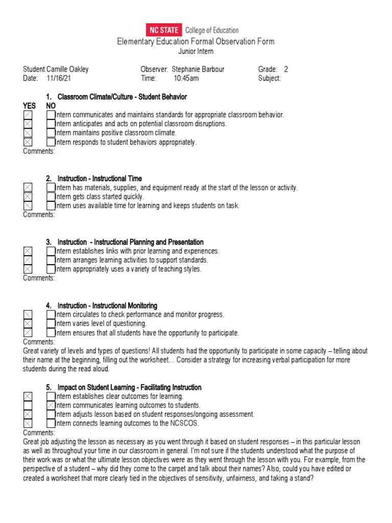 Elm Formal Observation Form Co | PDF | Learning | Teachers