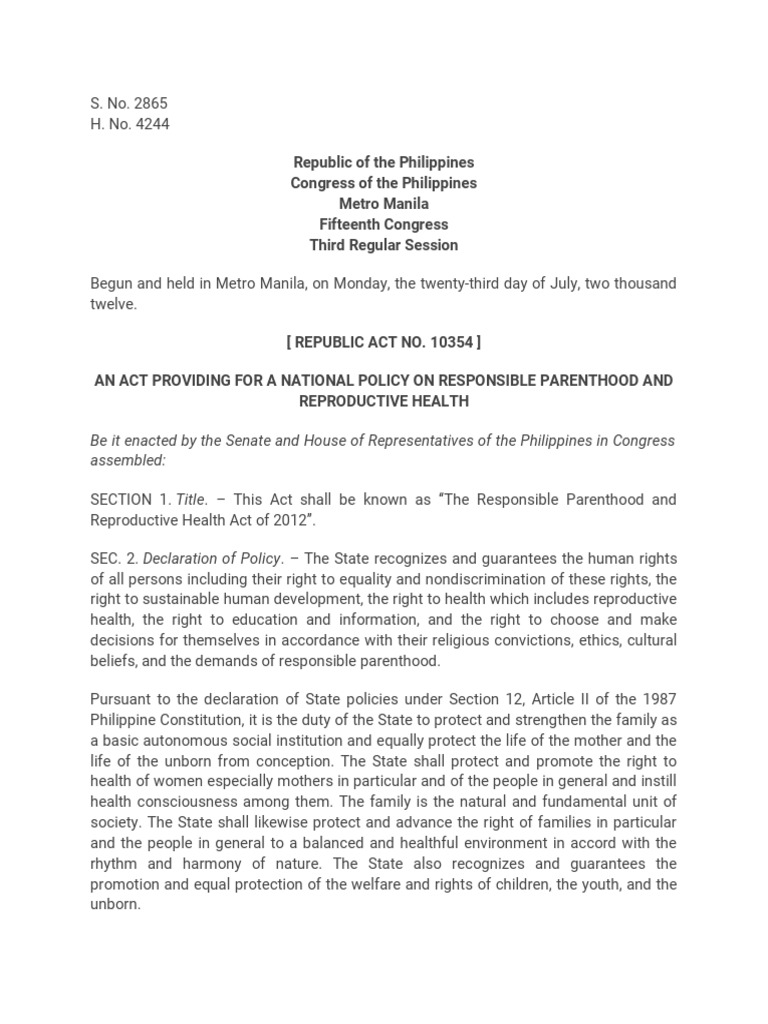 Republic Act No. 10354 | PDF | Reproductive Health | Family Planning