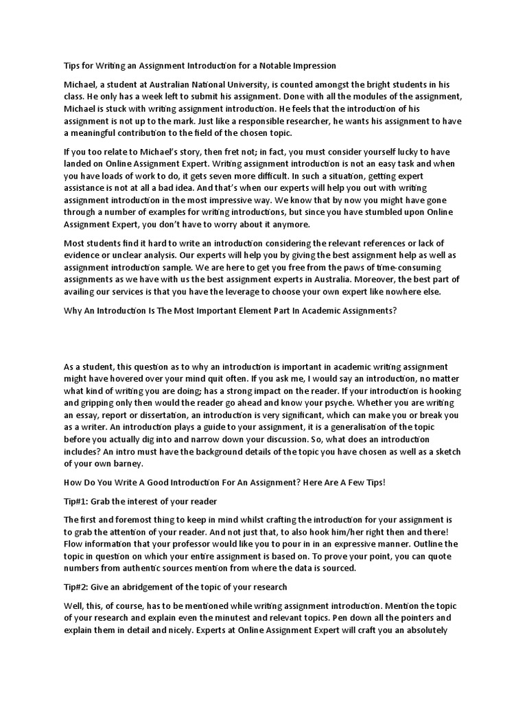 Tips for Writing an Impressive Assignment Introduction | PDF | Expert ...