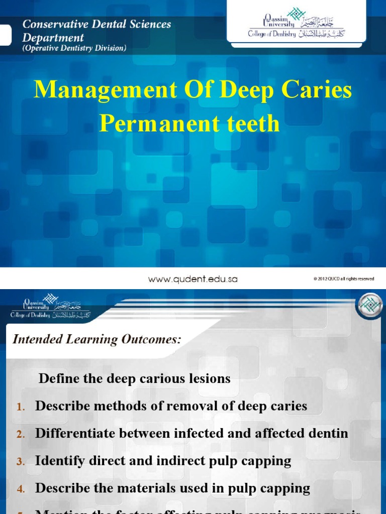 Management of Deep Caries Permanent Teeth | PDF | Dentin | Diseases And ...