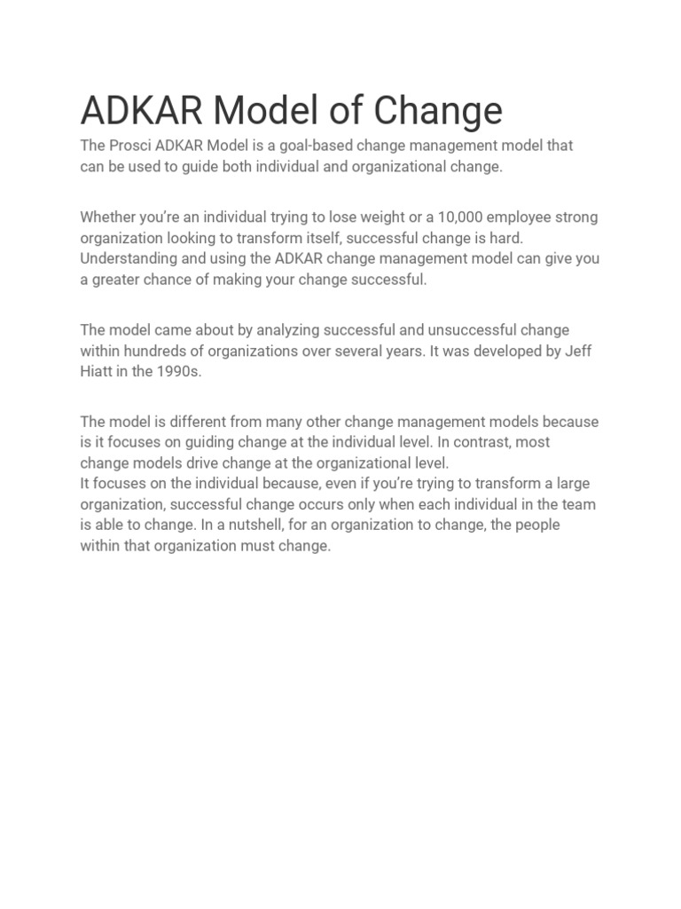 ADKAR Model of Change | PDF | Reinforcement | Change Management