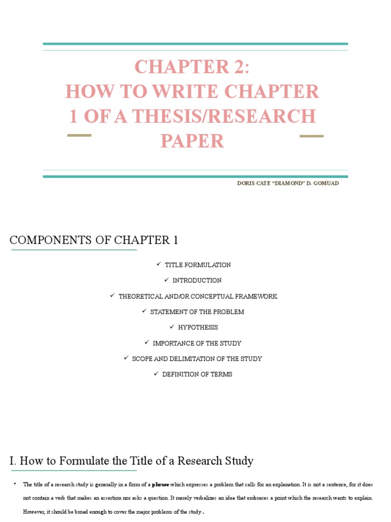 How To Write Chapter 1 of A Thesis/Research Paper: Doris Cate "Diamond ...