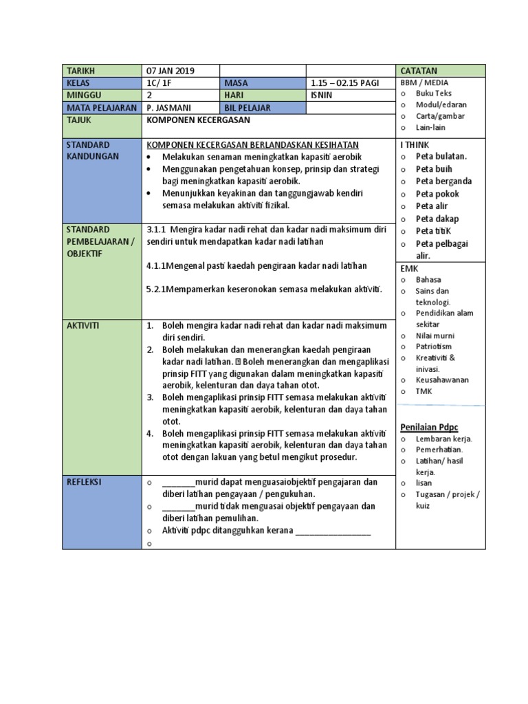RPH PJK T1 Minggu 2 | PDF