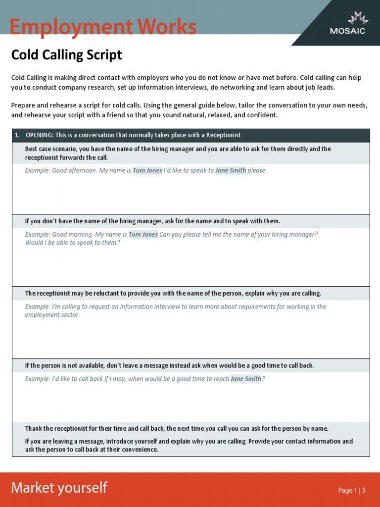 MEP M03 WORKSHEET Cold Call Script | PDF | Interview | Résumé