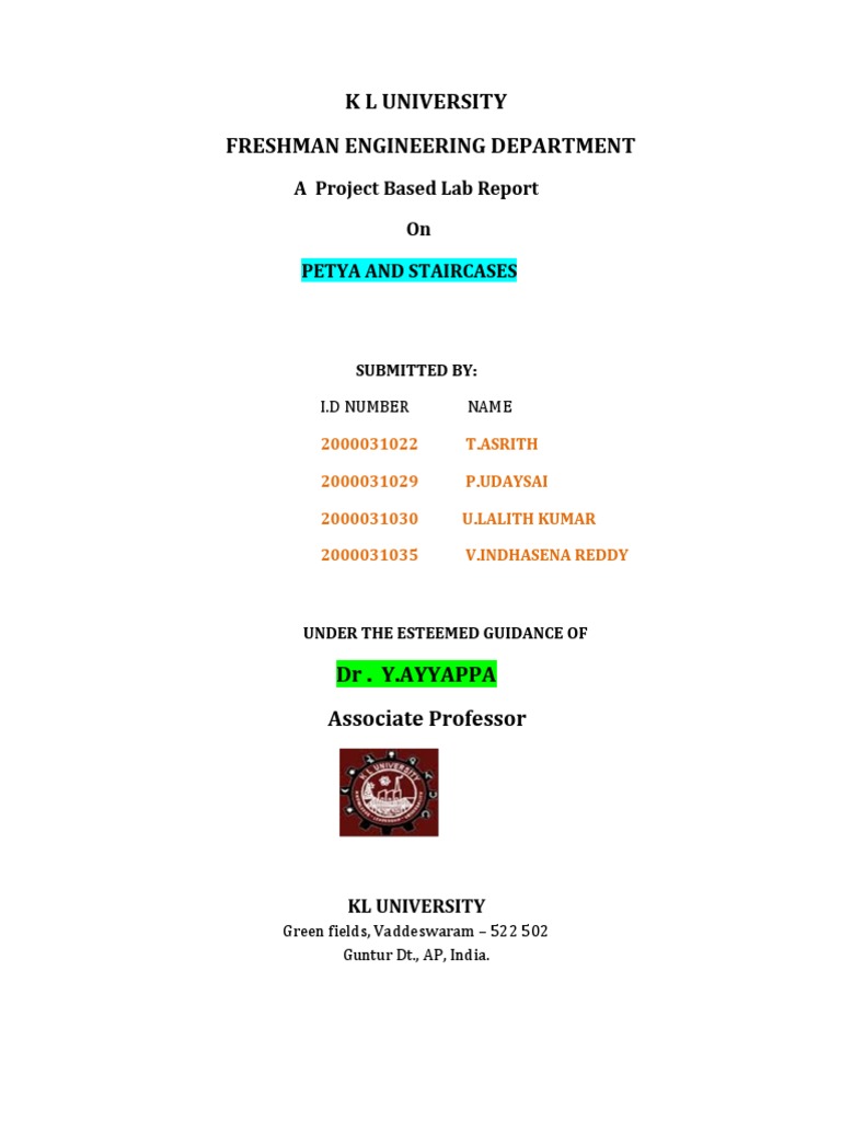 K L University Freshman Engineering Department: A Project Based Lab ...